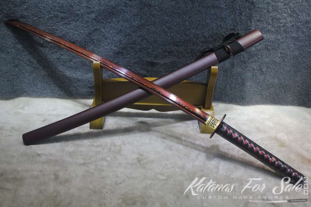 Japanese Red Acid 1095 Folded Steel Katana Samurai Sword - Katanas For Sale
